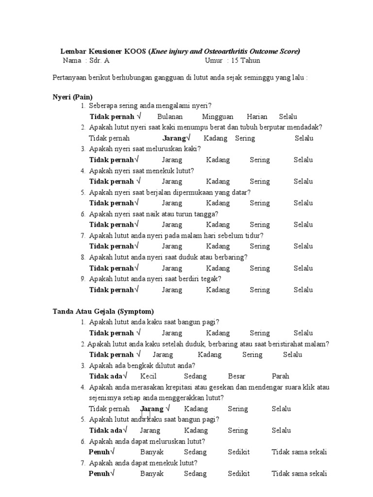 Lembar Keusioner KOOS | PDF