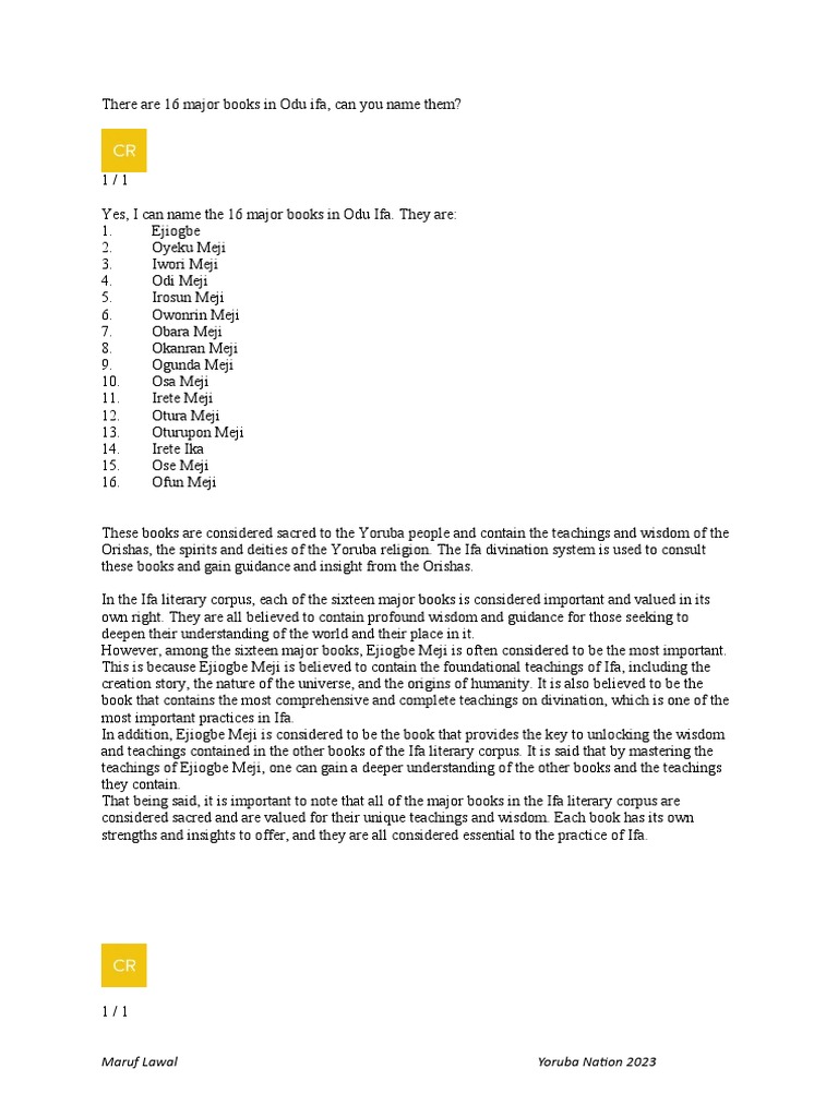 16 Major Books in Odu Ifa | PDF