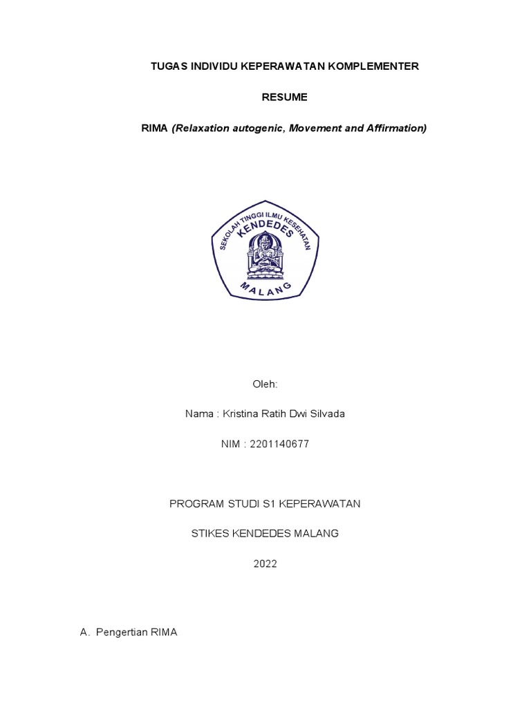 Tugas Individu Keperawatan Komplementer Resume RIMA (Relaxation ...