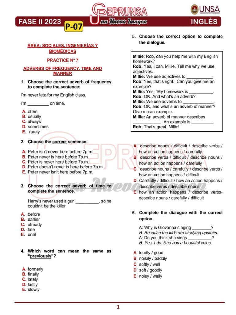 Práctica Semana 7 Inglés Ceprunsa (Adverbs of Frequency, Time and ... Práctica Semana 7 Inglés Ceprunsa (Adverbs of Frequency, Time and ...