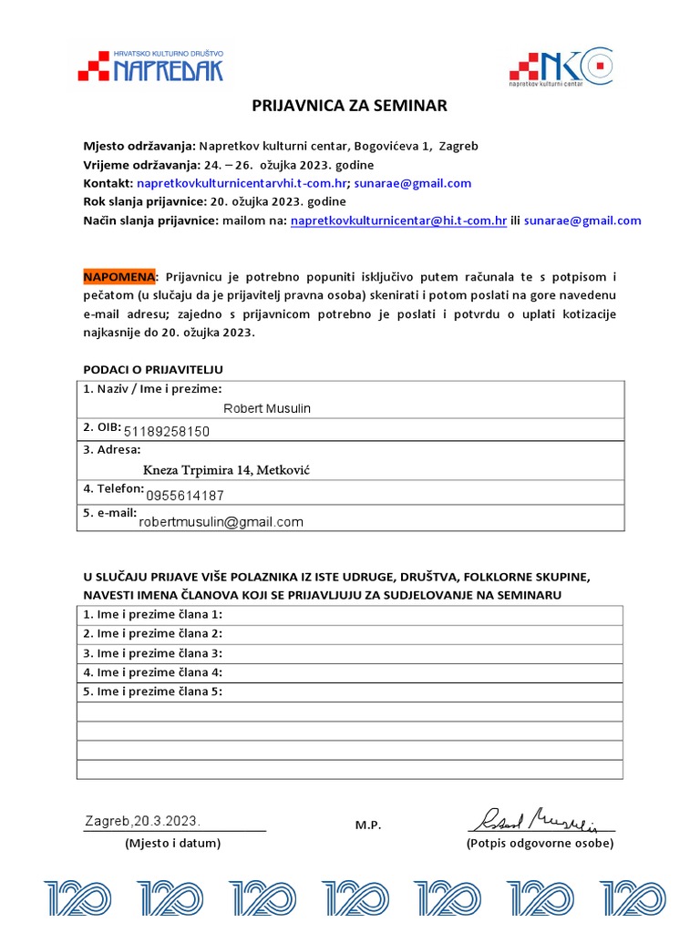 Prijavnica SEMINAR | PDF