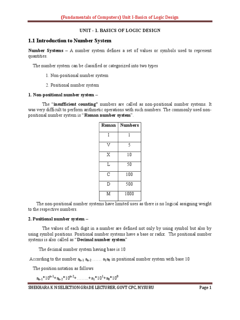 Unit-1 Basics of Logic Design | PDF | Subtraction | Teaching Mathematics