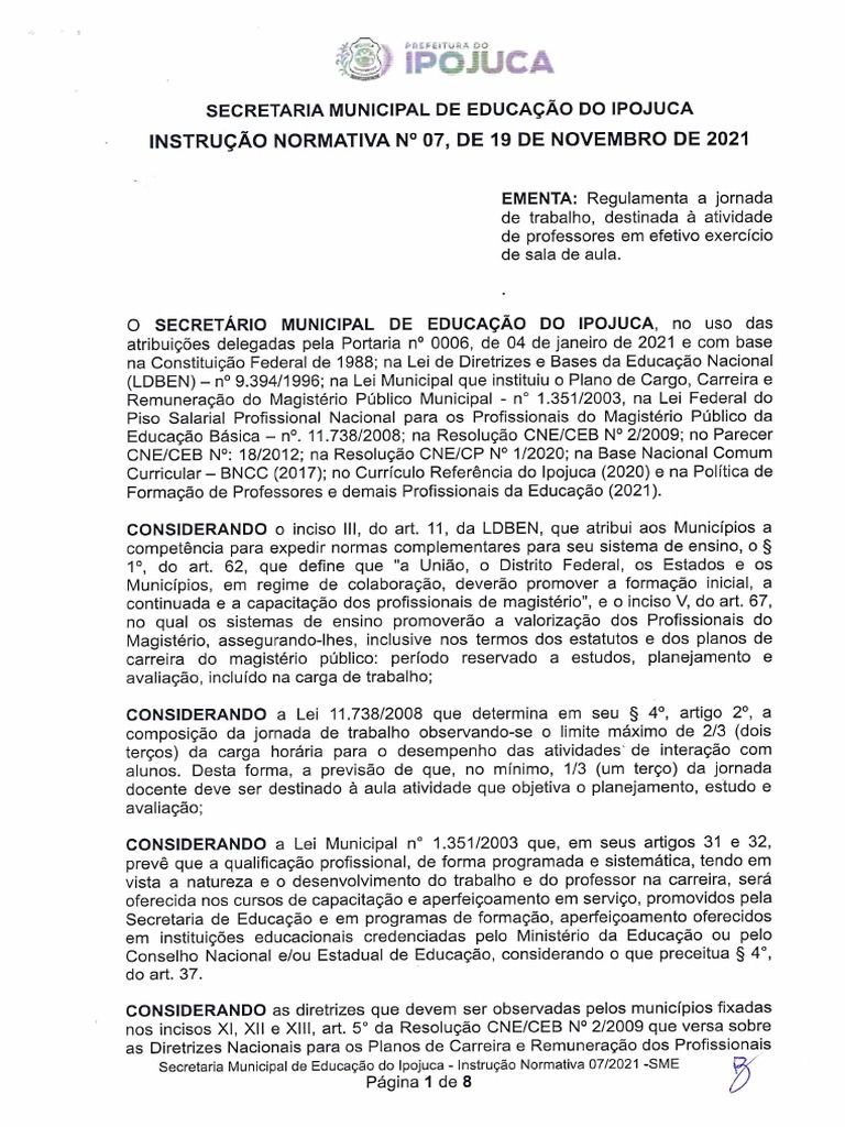 Instrução Normativa 07-2021 - Aula Atividade | PDF