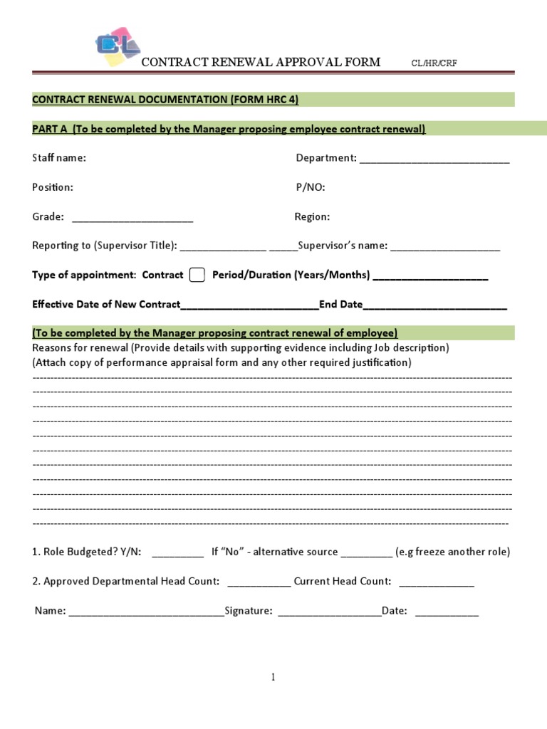 Contract Renewal Approval Form: CL/HR/CRF | PDF