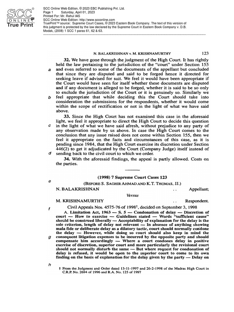 N. Balakrishnan v. M. Krishnamurthy, (1998) 7 SCC 123 | PDF | Supreme ...