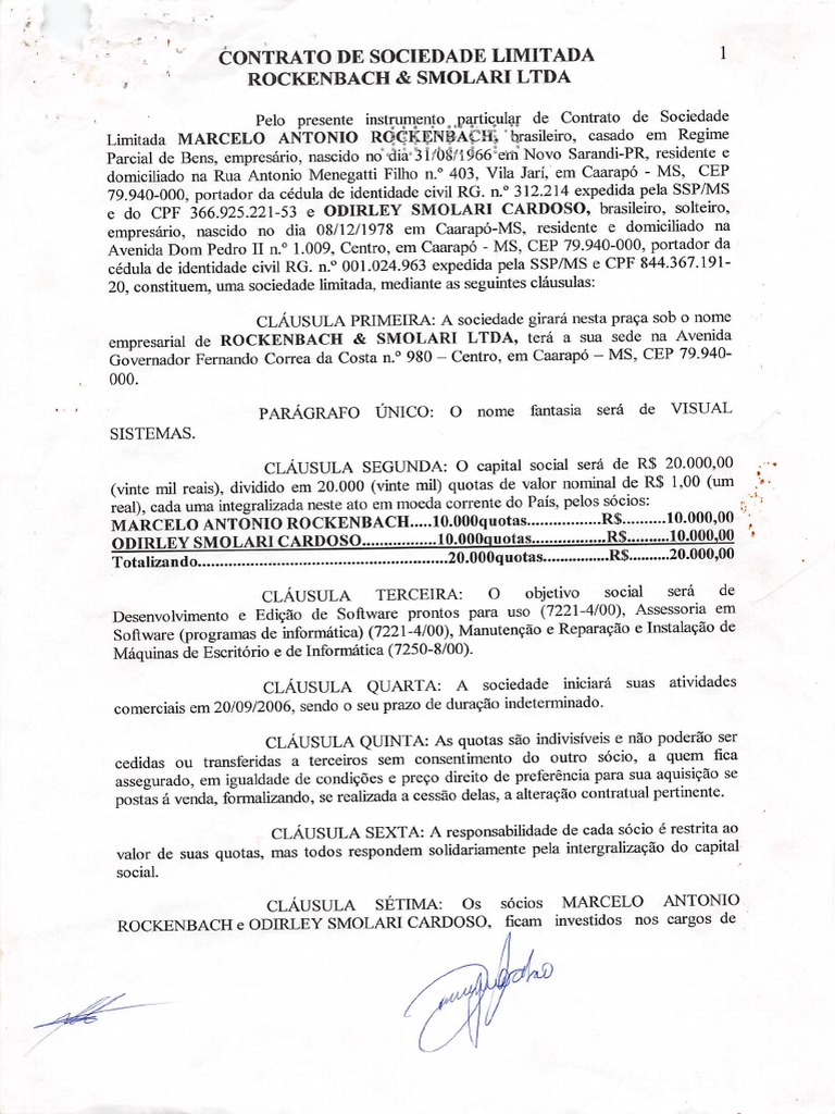 1 - 20060920 - Contrato de Sociedade Limitada Rockenbach &smolari Ltda ...