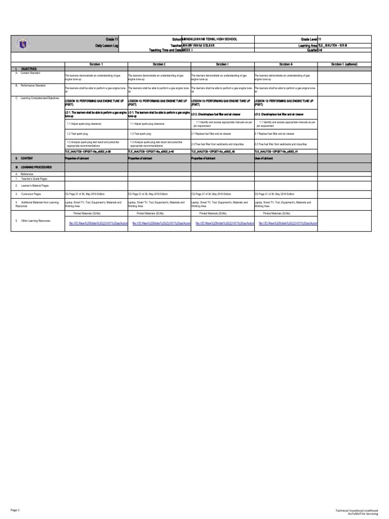 Grade 11 Gas Engine Tune-Up | PDF | Distributor | Fuel Injection