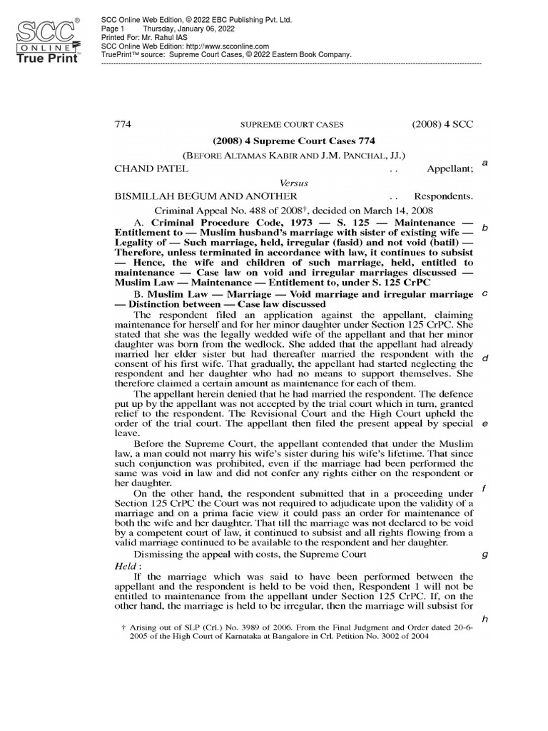 Chand Patel v. Bismillah Begum, (2008) 4 SCC 774 | PDF