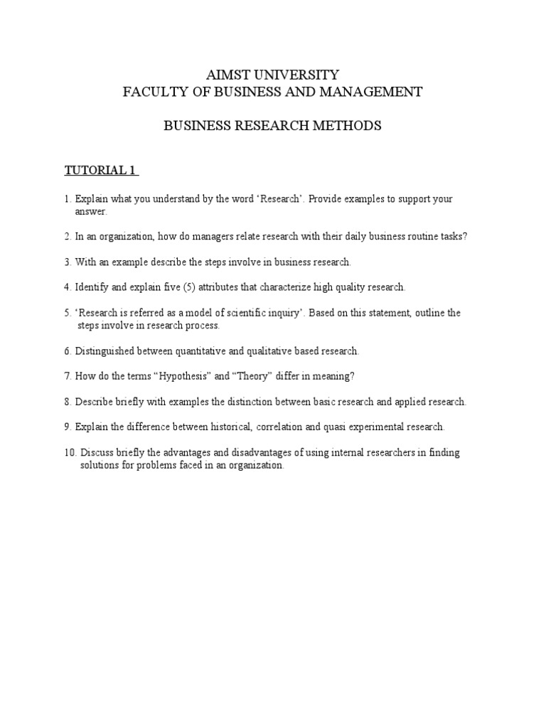 Tutorial 1 BRM OCT 2020 Semester | PDF