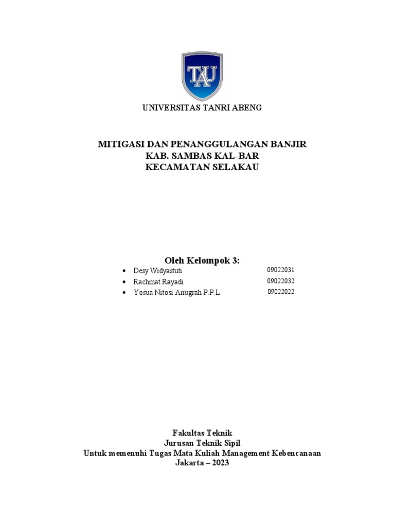 Mitigasi Banjir Kecamatan Selakau | PDF