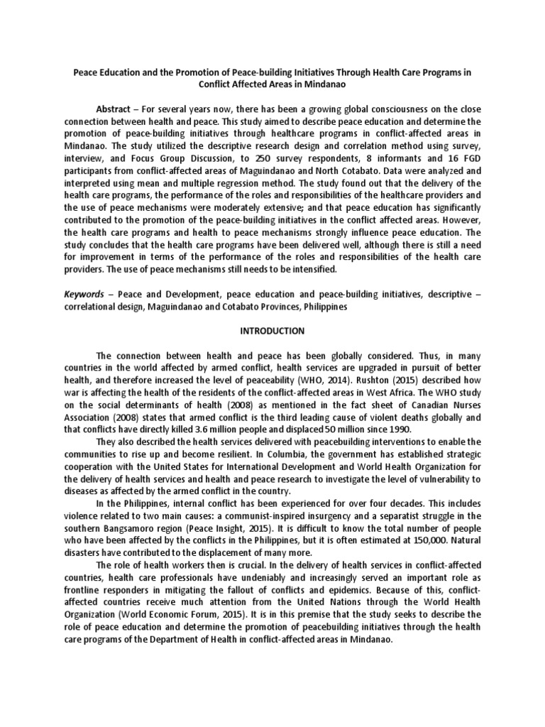 Peace Education and The Promotion of Peace-Building Initiatives Through ...