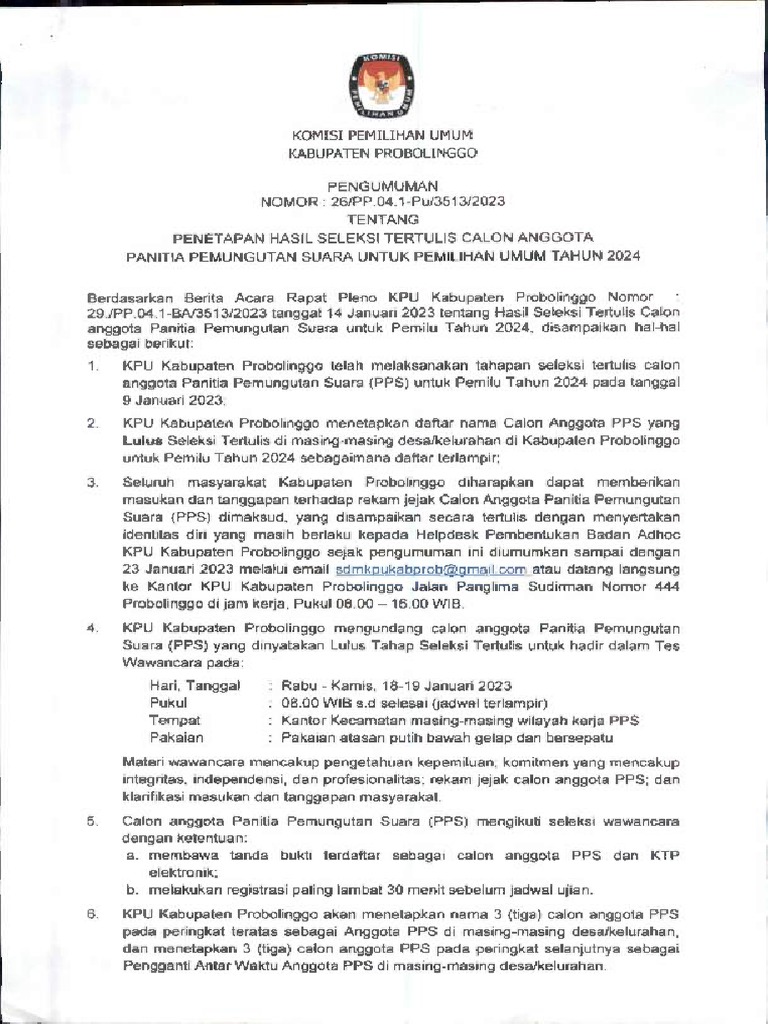 Penetapan Seleksi Hasil Tertulis PPS 2024 - Compressed | PDF