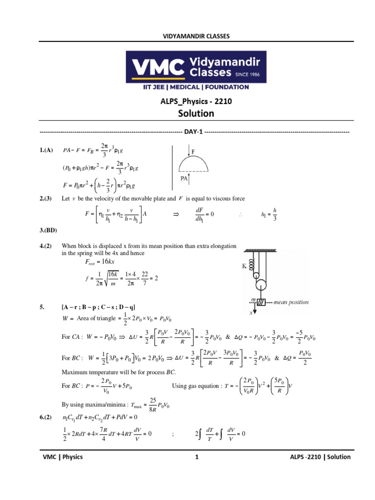 Physics Advanced Level Problem Solving (ALPS-10) - Solution | PDF | Waves | Acceleration