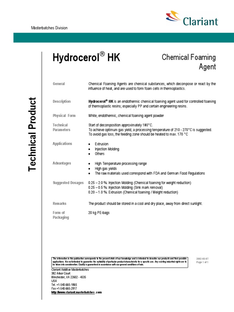 Hydrocerol HK | PDF | Thermoplastic | Decomposition