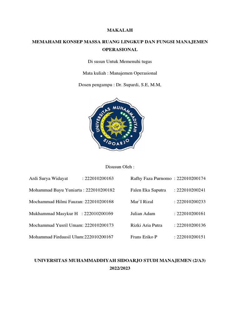 Fungsi dan Ruang Lingkup Manajemen Operasional | PDF