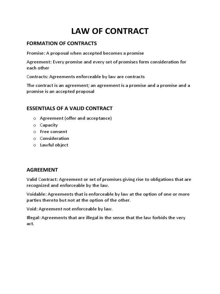 Law of Contract | PDF | Offer And Acceptance | Consideration
