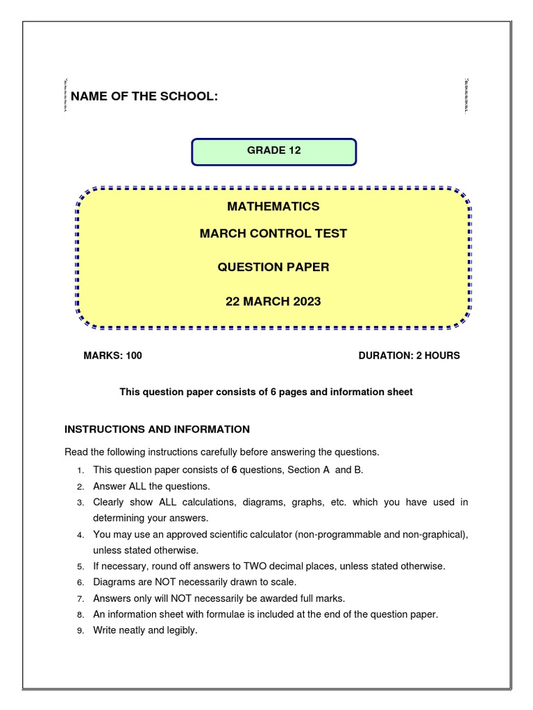 Name of The School:: Grade 12 | PDF | Functions And Mappings | Mathematical Relations