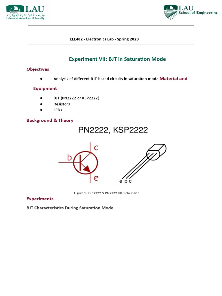 Lab 07 - BJT in Saturation Mode | PDF | Bipolar Junction Transistor | Transistor