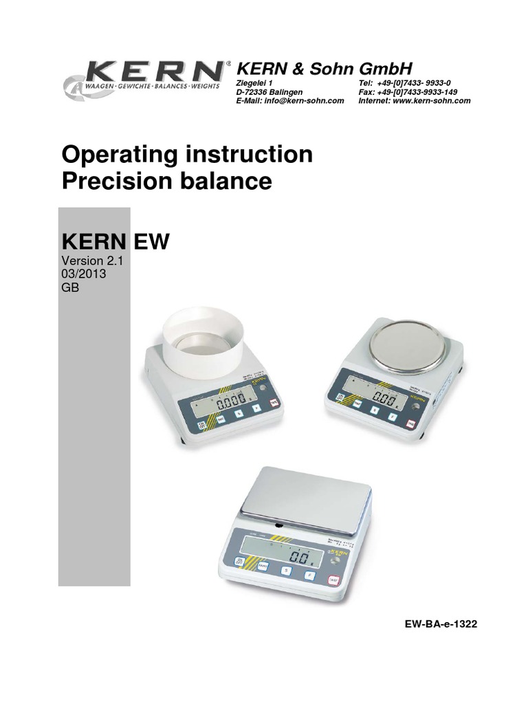 Operating Instruction Precision Balance: Kern Ew | PDF | Weight | Physical Quantities