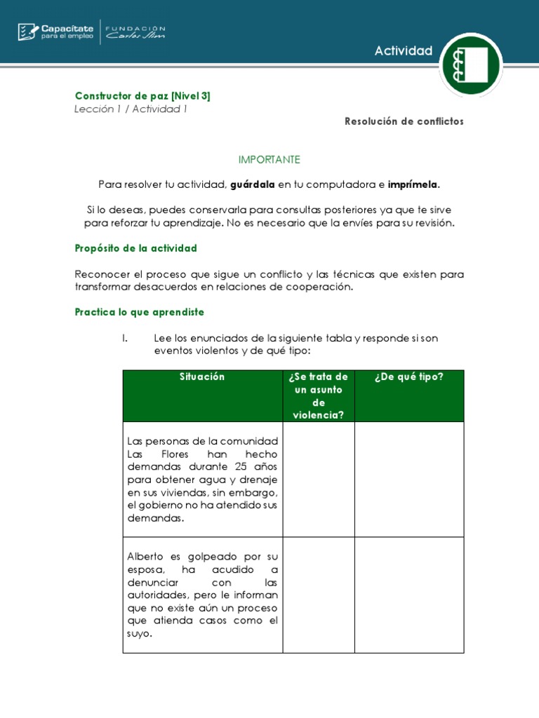 Actividad de Resolucion de Conflictos | PDF | Paz