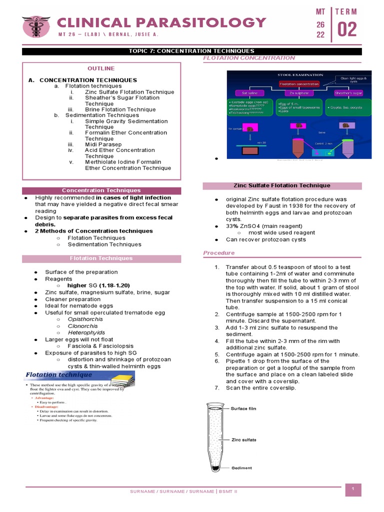 A Comprehensive Review Of Concentration Techniques For Parasitological