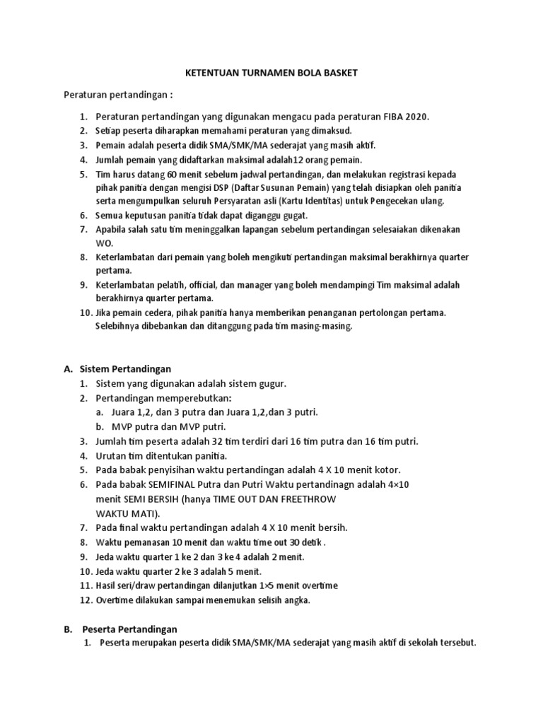 Ketentuan Turnamen Bola Basket | PDF