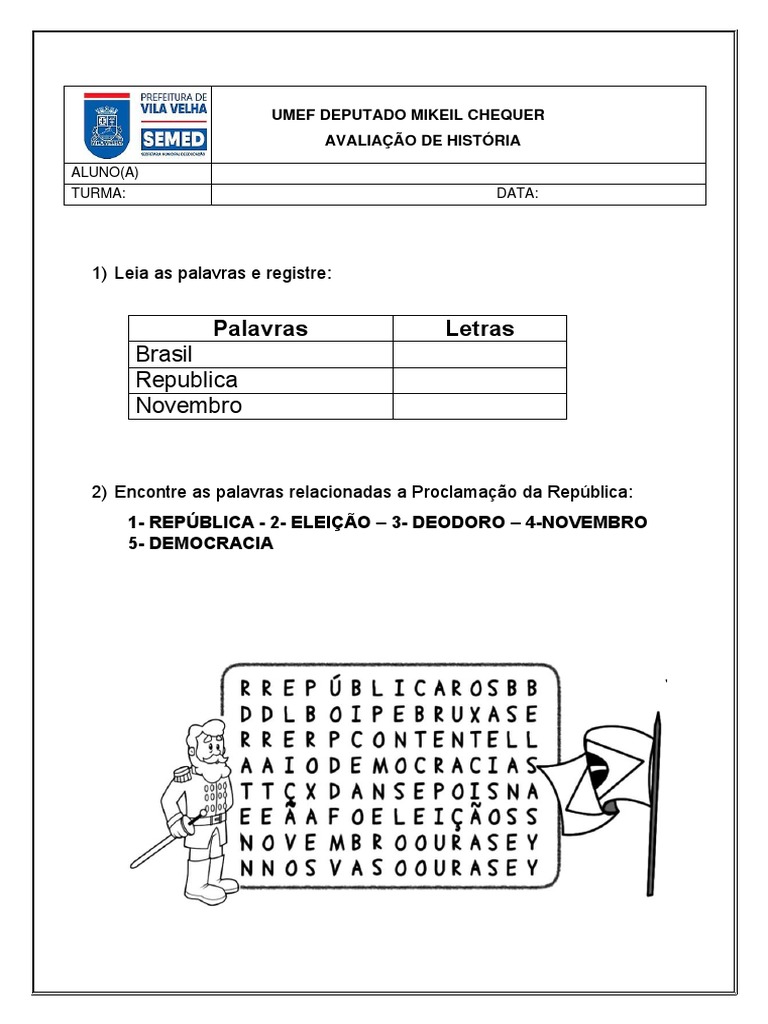 Avaliação De História Adaptada Pdf