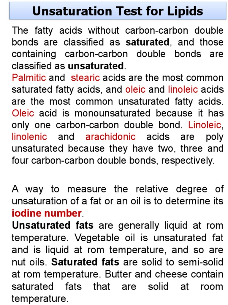 Qualitative Test of Lipids Unsaturation Test For Lipids | PDF