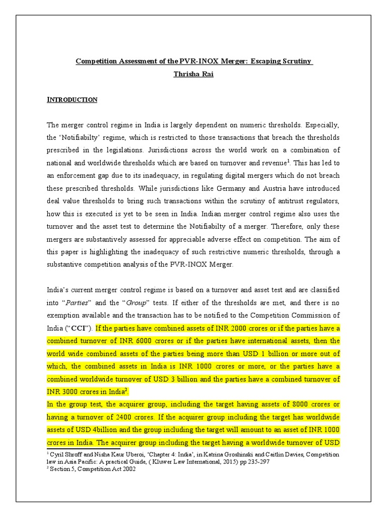 Merger Control Research Paper-Thrisha Rai | PDF | Mergers And ...