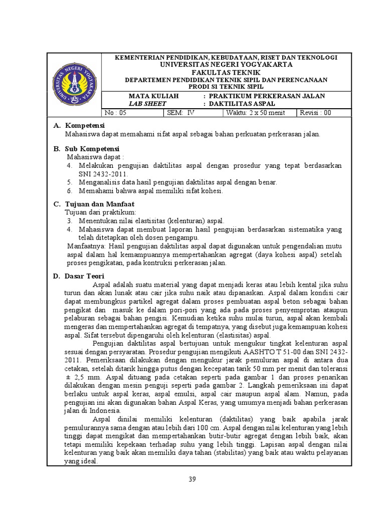 Uji Daktilitas Aspal untuk Perkerasan Jalan | PDF