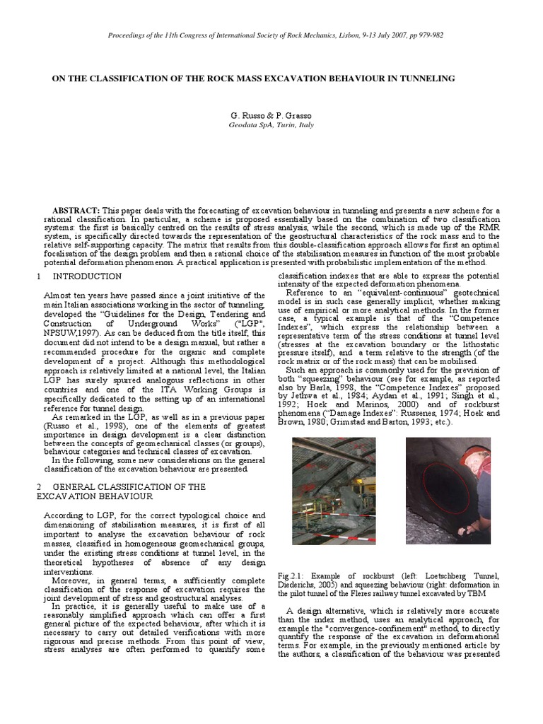 On The Classification of The Rock Mass Excavation Behaviour in Tunneling | PDF | Stress ...