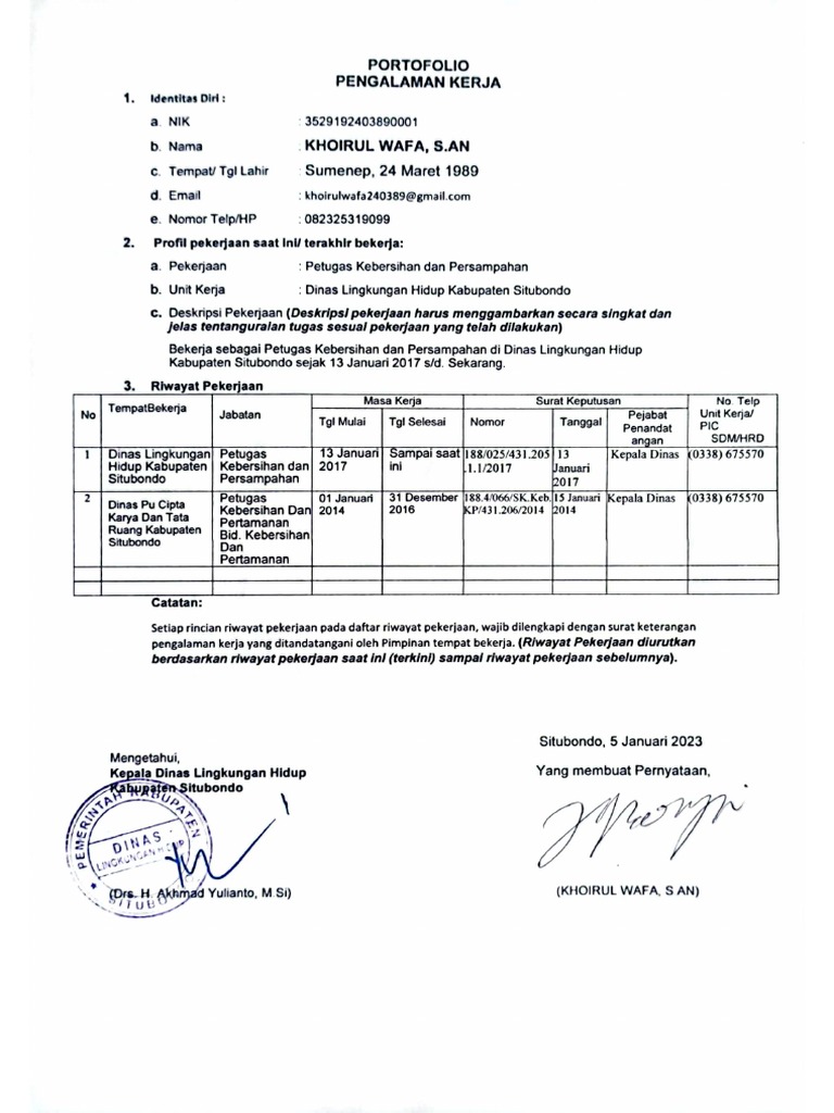 Portofolio + Surat Pengalaman Kerja Wafa | PDF