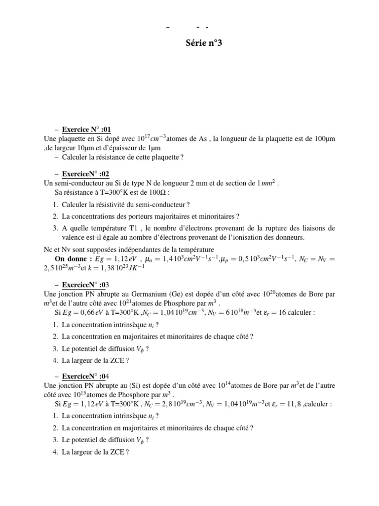 Calculs de Résistance et Dopage Semiconducteur | PDF | Dopage (semi-conducteur) | Semi-conducteurs