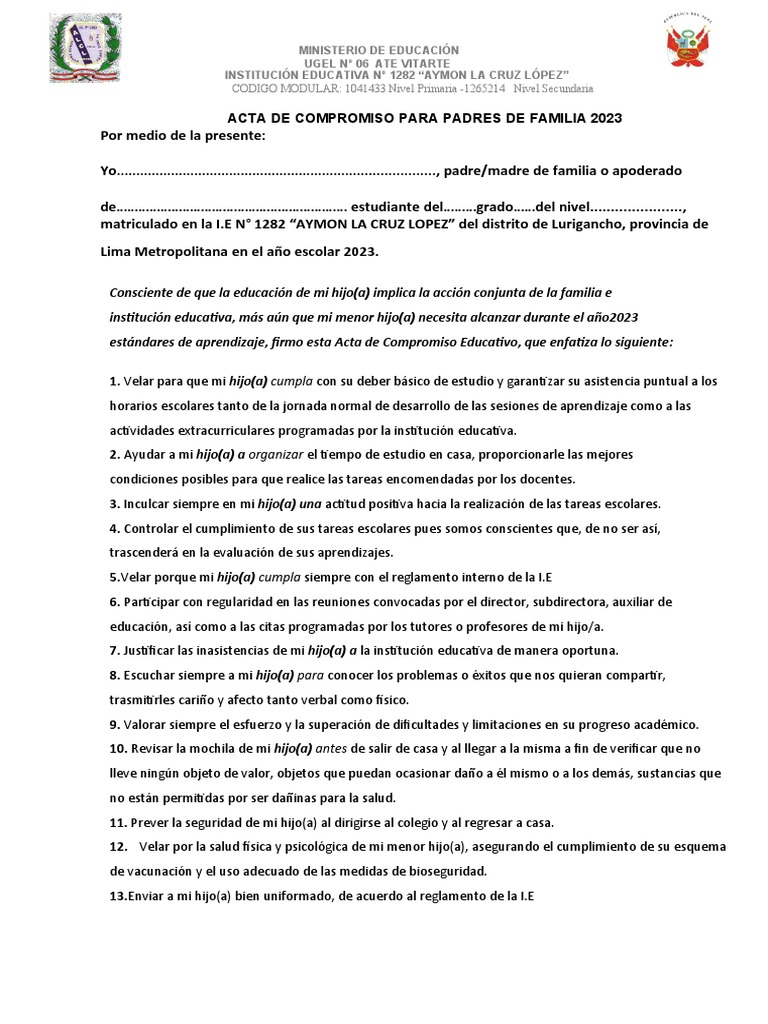 Compromiso para Padres de Familia 2023 | PDF