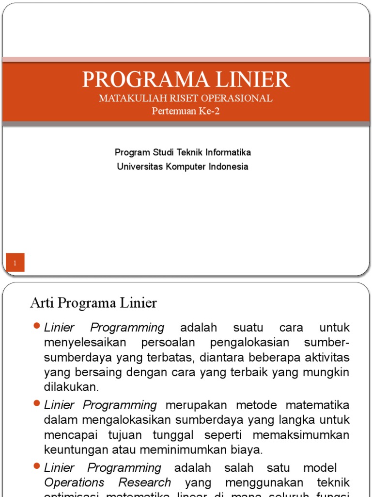 Programa Linier: Matakuliah Riset Operasional Pertemuan Ke-2 | PDF