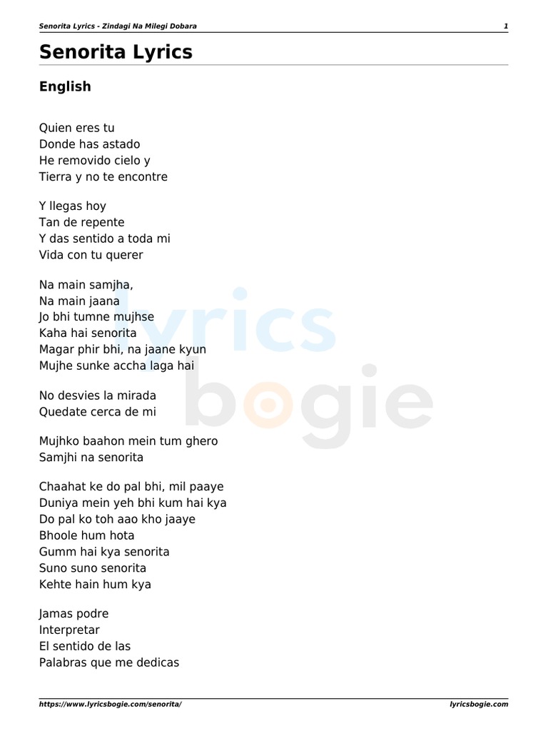Senorita Lyrics: English | PDF