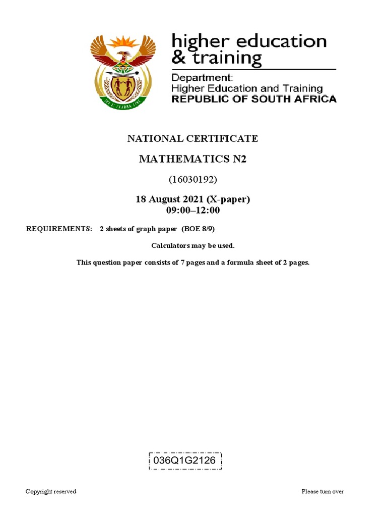 Mathematics n2 August Question Paper 2021 | PDF | Circle | Area