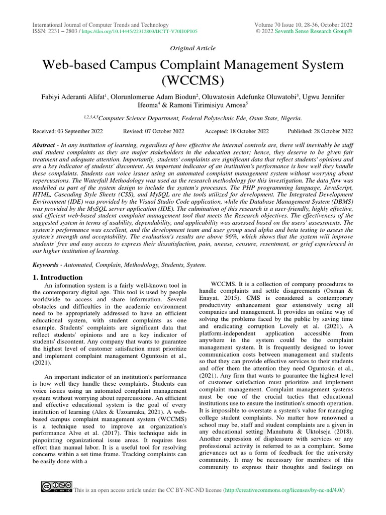 Web-based Campus Complaint Management System (WCCMS) | PDF | User (Computing) | Software Engineering