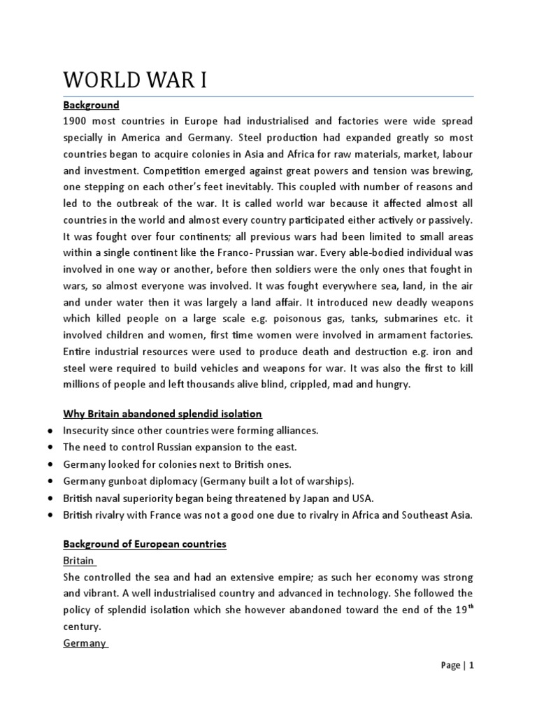 WWI Background: Causes, Alliances & Countries | PDF | Cost Of Living ...