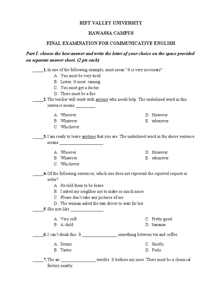 Communicative English Skills Final Exam | PDF