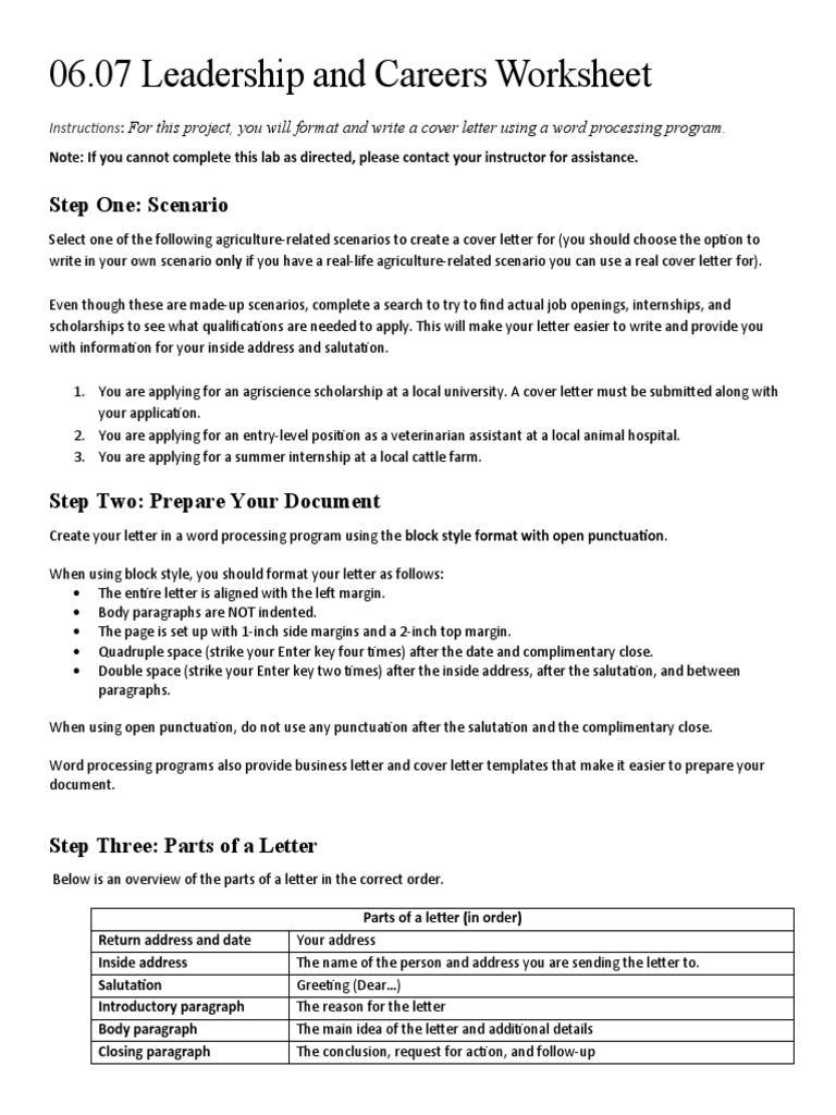 Leadership and Careers Worksheet | PDF | Résumé | Paragraph
