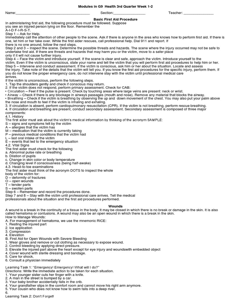 Basic First Aid Procedures Guide | PDF | First Aid | Medical Specialties