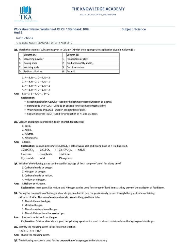 Anser Key of 10 Cbse Ncert Exampler of CH 1 and 2 | PDF