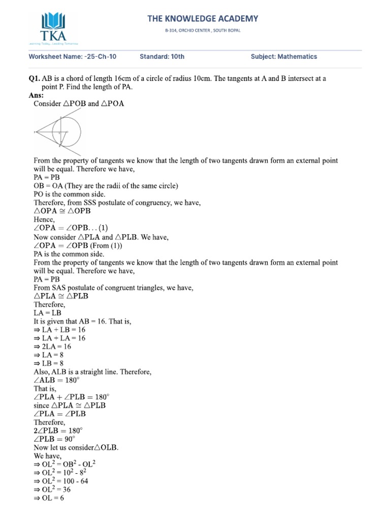 HW Worksheet 25 CH 10 Solution | PDF
