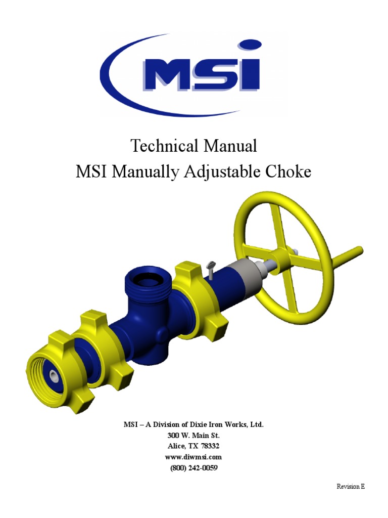 Technical Manual MSI Manually Adjustable Choke | PDF | Screw | Valve