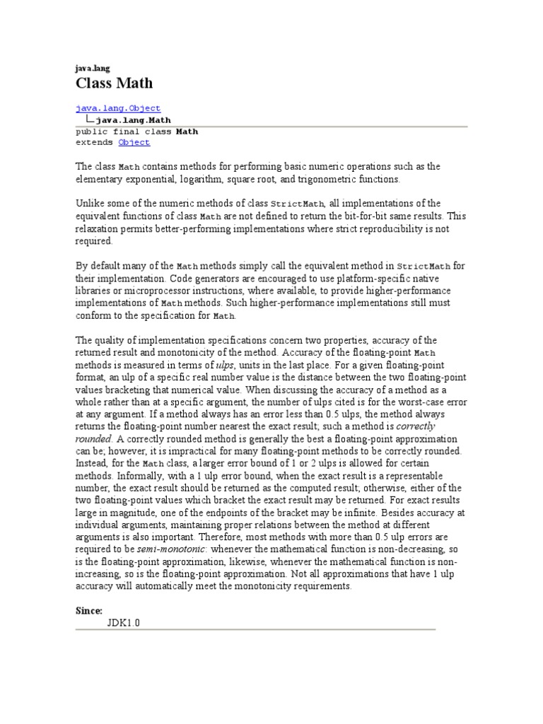 Class Math: Java - Lang.object | PDF | Trigonometric Functions | Sine