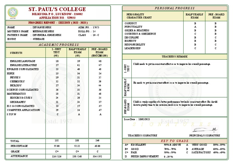 Devansh Negi's Academic Progress Report | PDF