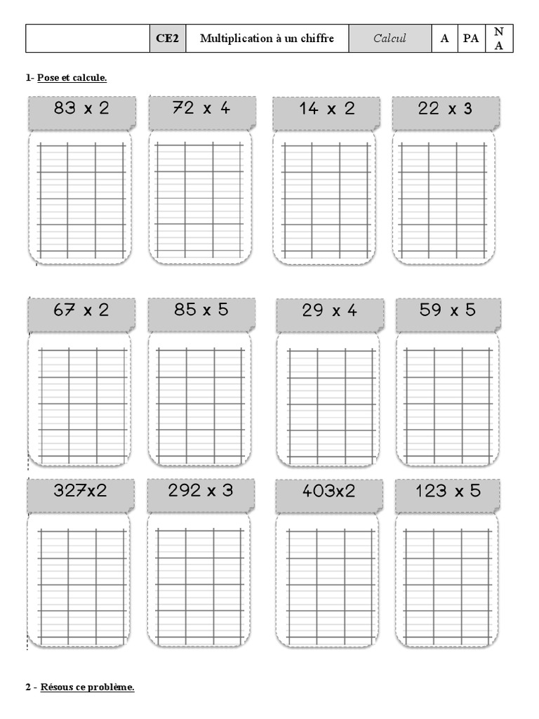 Multiplication 1 Chiffre - Evaluation (PERSO) | PDF