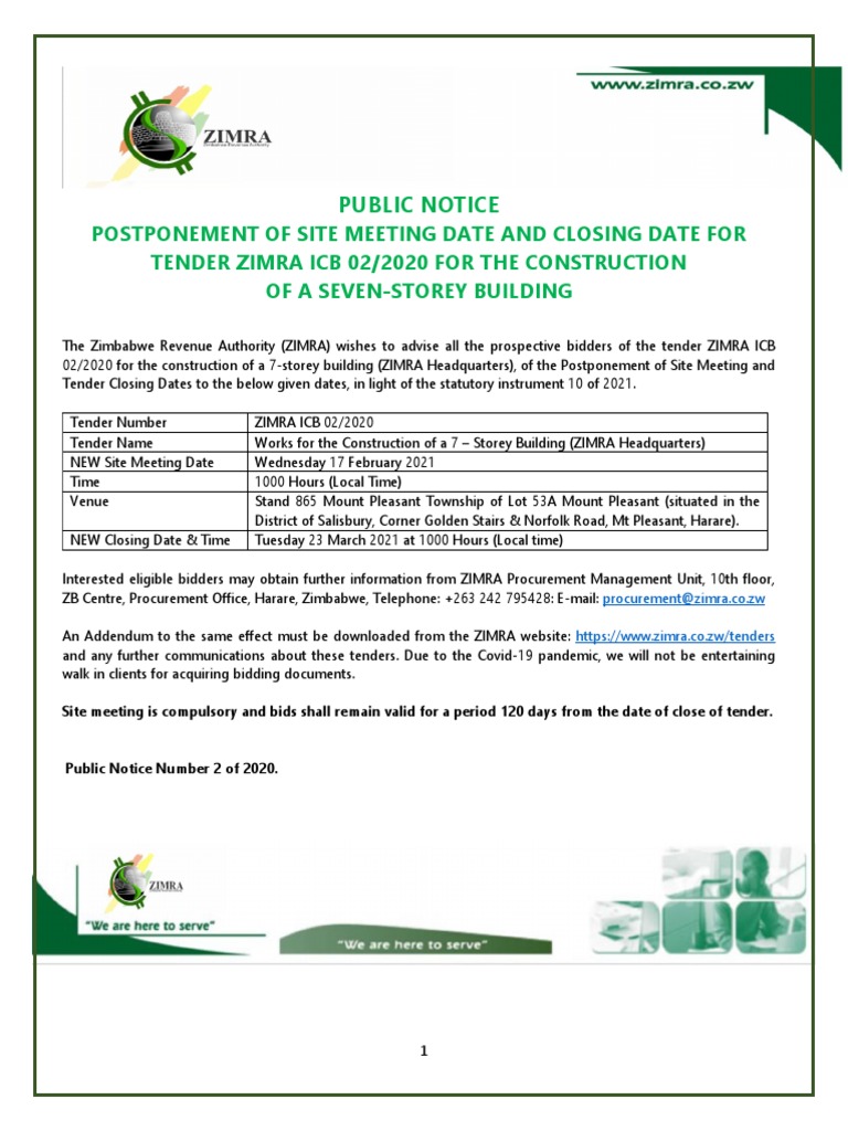 ZIMRA Tender Postponement Notice | PDF