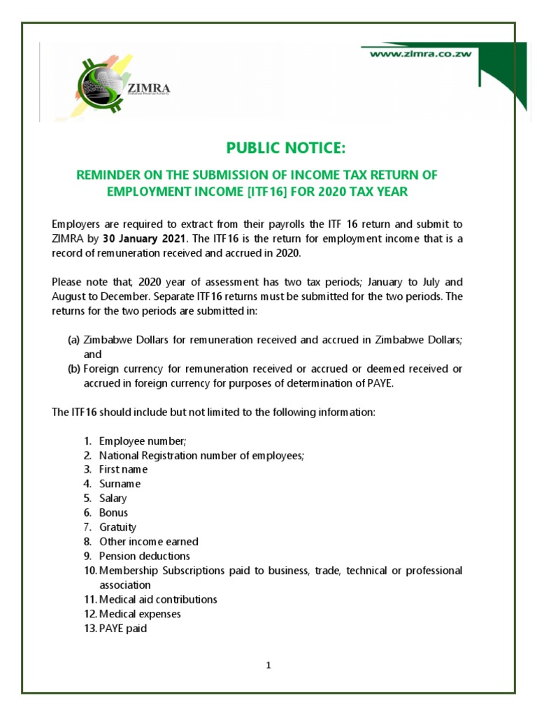 Public Notice 6 of 2021 REMINDER ON THE SUBMISSION OF INCOME TAX RETURN ...
